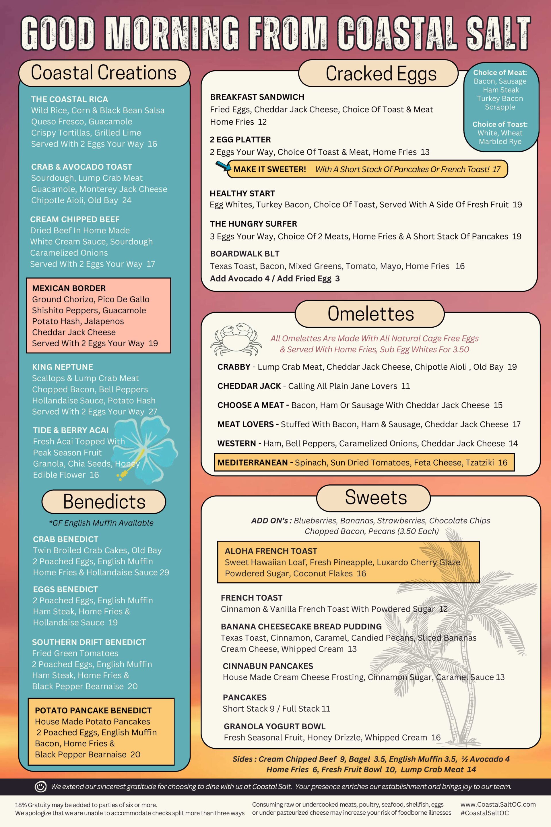 Menus at Coastal Salt | Ocean City Maryland Oceanfront Restaurants