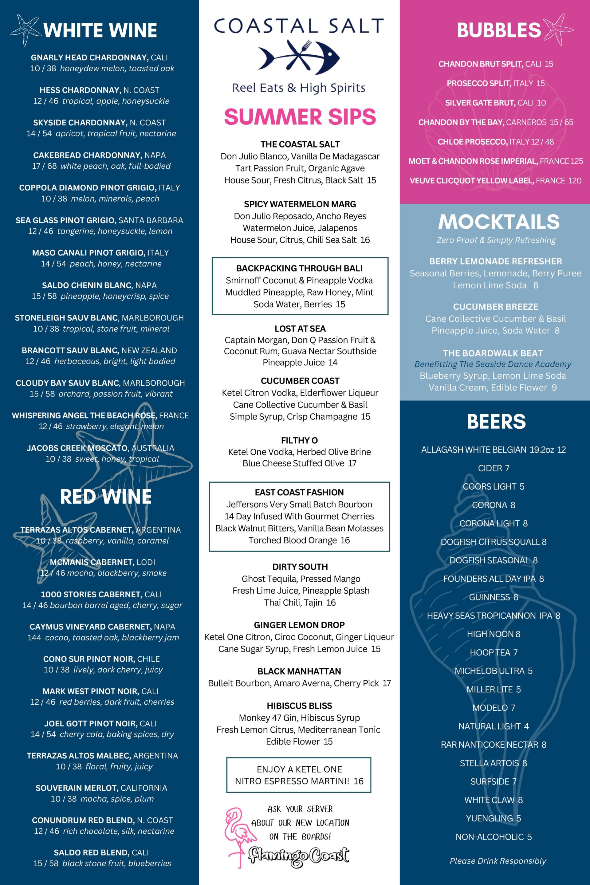 Menus at Coastal Salt | Ocean City Maryland Oceanfront Restaurants