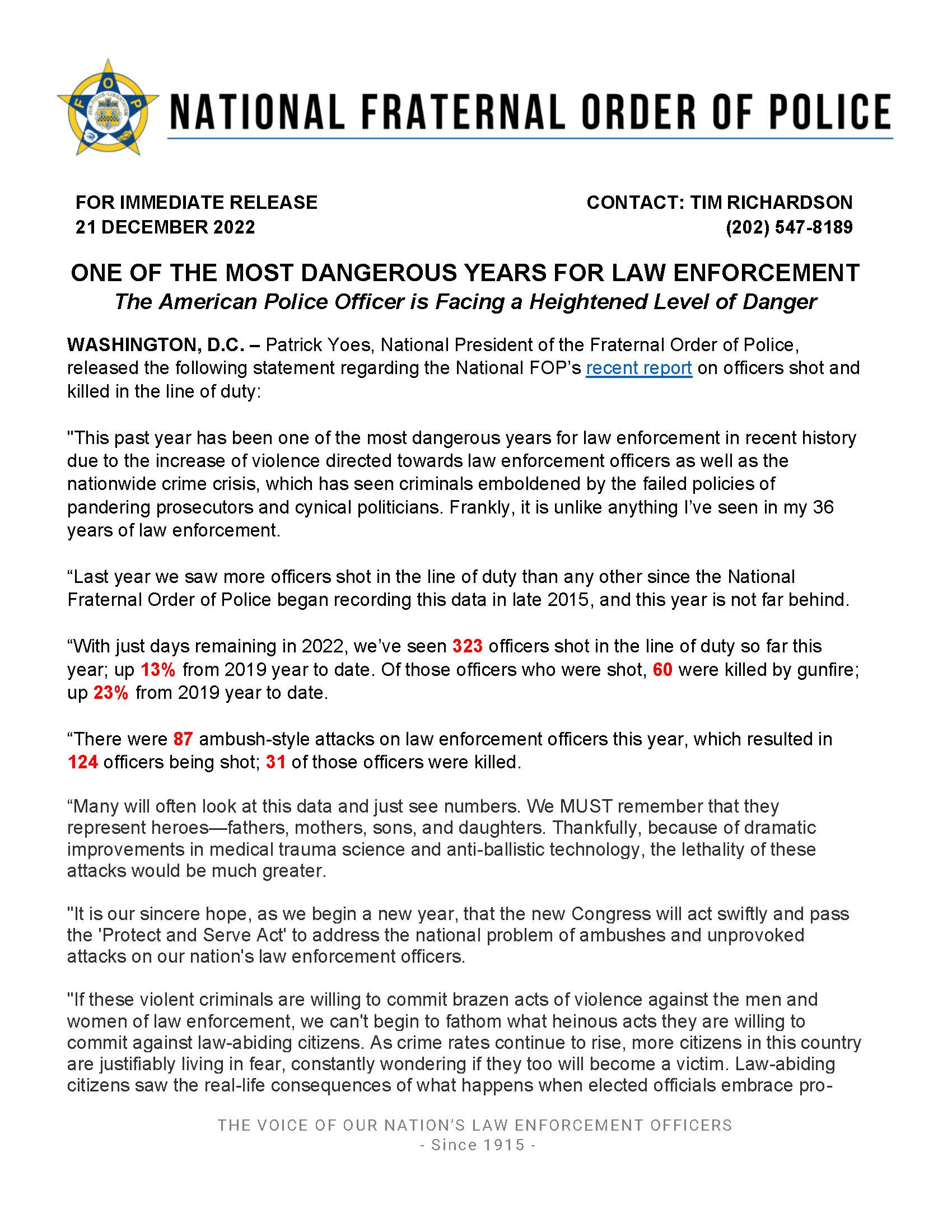 Press Release from National FOP 12/21/2022 | Events Calendar FOP #3