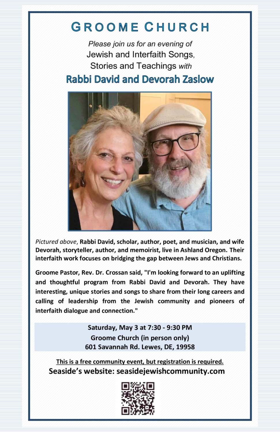 Groome Church presents Rabbi David and Devorah Zaslow and Jewish and ...